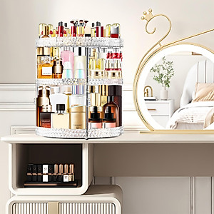 BuySShow 360 Rotating Makeup Organizer, DIY 7 Adjustable Layers spinning Cosmetic Organizer Large Capacity Make Up Organizers and Storage (Pink)