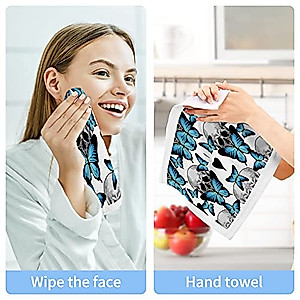 Kigai 6 Pack Butterfly Skulls Washcloths – Soft Face Towels, Gym Towels, Hotel and Spa Quality, Reusable Pure Cotton Fingertip Towels