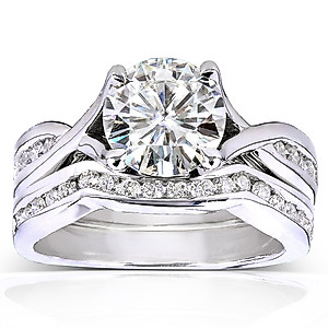 Kobelli Round-cut Moissanite Bridal Set 1 1/2 CTW 14k White Gold, Size 7