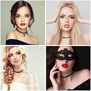 YOKER 22 Pcs Necklaces Black Velvet Choker Set for Womens Velvet Choker Set Classic Gothic Tattoo Lace Chokers Adjustable for Party Cosplay Christmas Birthday