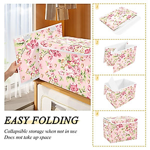 ALAZA Storage Bins with Lids,Pink Rose Fabric Storage Boxes Baskets Containers Organizers for Clothes and Books