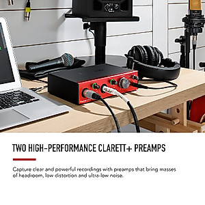 Focusrite Clarett+ 2Pre USB-C Bus-Powered Audio Interface for Music Production, with Two Professional Quality Pre-Amps and Powerful and Transparent Headphone Outputs/Instrument Inputs