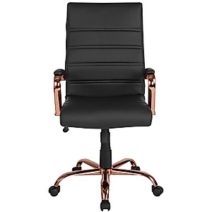BizChair High Back Desk Chair - Black LeatherSoft Executive Swivel Office Chair with Rose Gold Frame - Swivel Arm Chair