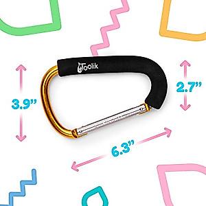 Toolik X-Large Baby Stroller Organizer Hook Clip for Hanging Diaper Bags (Gold)