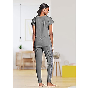 U.S. Polo Assn. Womens Pajama Set - Short Sleeve PJs with Joggers - Sleepwear Set Ideal for Lounging (Charcoal Heather Sky, 2X)