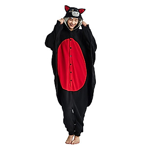 Kgromfy Black Bat Onesie Adult Halloween Animal Cosplay Outfits One Piece Costumes Party Jumpsuit Homewear M