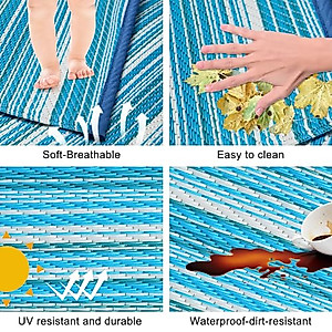 Wefavor Outdoor/Indoor Rug Plastic Straw Rug Waterproof Portable Outdoor Mat, Easy to Clean and Fold, Perfect for Garden, Patio, Picnic, Decking-（Blue，5x7Ft）