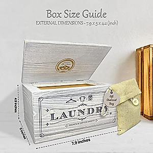 LUSAV Dryer Sheet Holder Dispenser with Hinged Lid for Laundry Room - Farmhouse Decor Dryer Sheets Container - with air Purifying Bag -Rectangular Box (Grayish-White) 7.9''x5''x4.2''