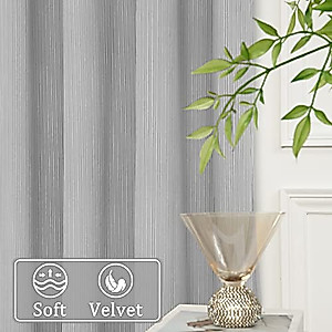 Grey Velvet Blackout Curtains for Bedroom 84inch Length Striped Corduroy Curtain Panels for Living Room Bedroom Grommet Top Room Darkening Curtains 52" W 2 Panels
