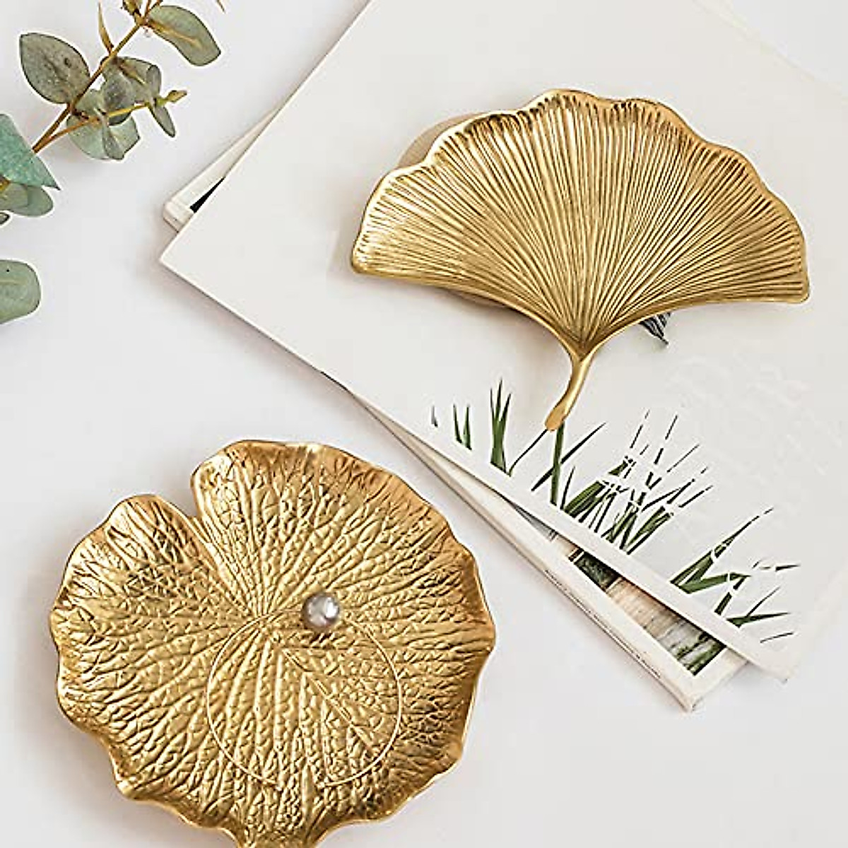 Golden Leaf Tray Ginkgo Leaf Decorative Gold Trinket Dish Jewelry Ring Holder Gold Leaf Jewelry Plate Dish Vanity Tray​