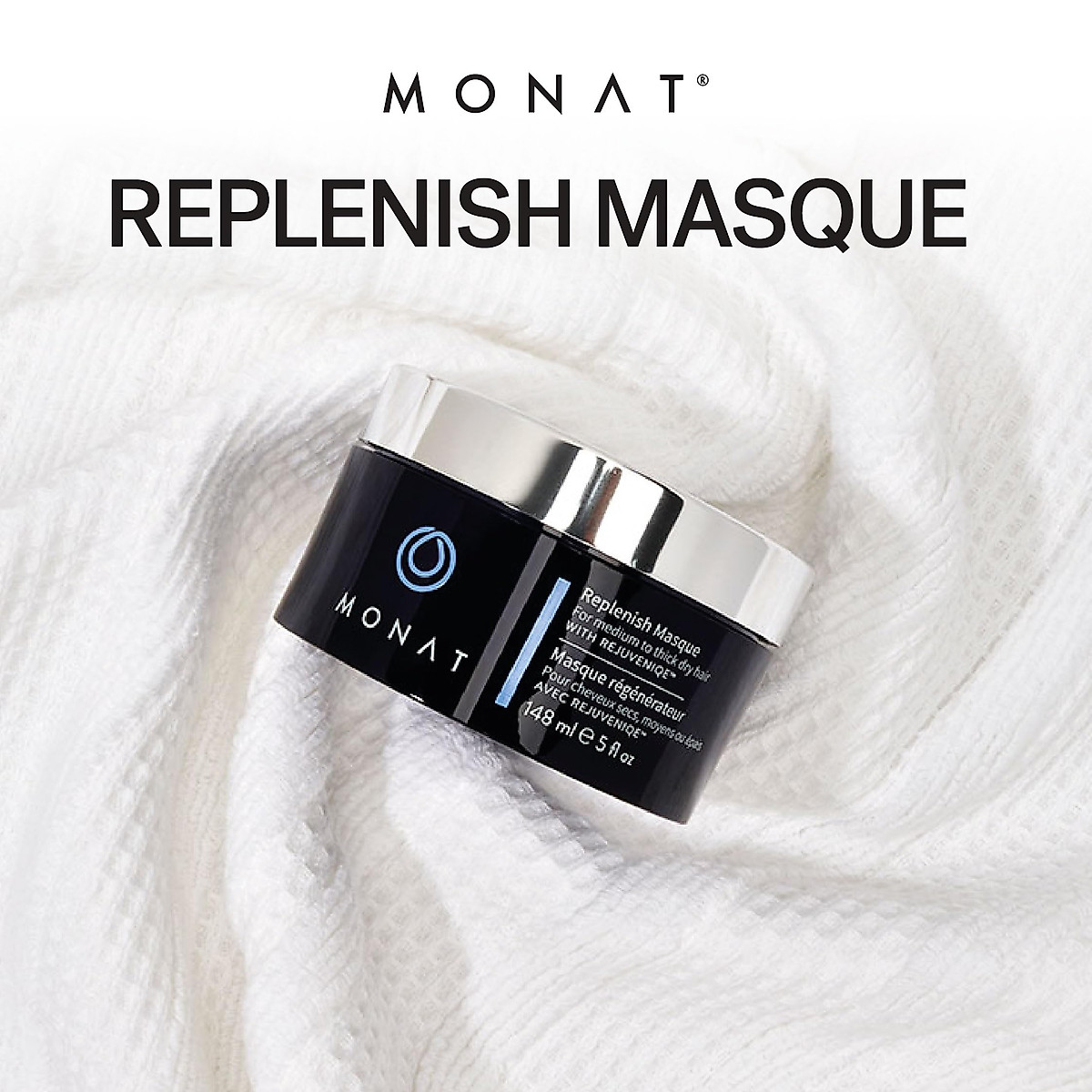 MONAT Replenish™ Masque Infused with Rejuveniqe® - Hair Masque that Deeply Condition Medium to Thick Hair. Hydrating Hair Mask w/Pea Extract & Vegan UV Protectant - Net Wt. 148 ml ℮ 5.0 fl. oz.