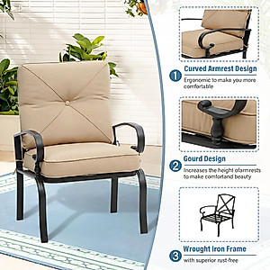 Patiomore 2 Pcs Patio Dining Chairs Bistro Set Wrought Iron Outdoor Furniture Set, All-Weather Garden Seating Chair with Brown Cushions