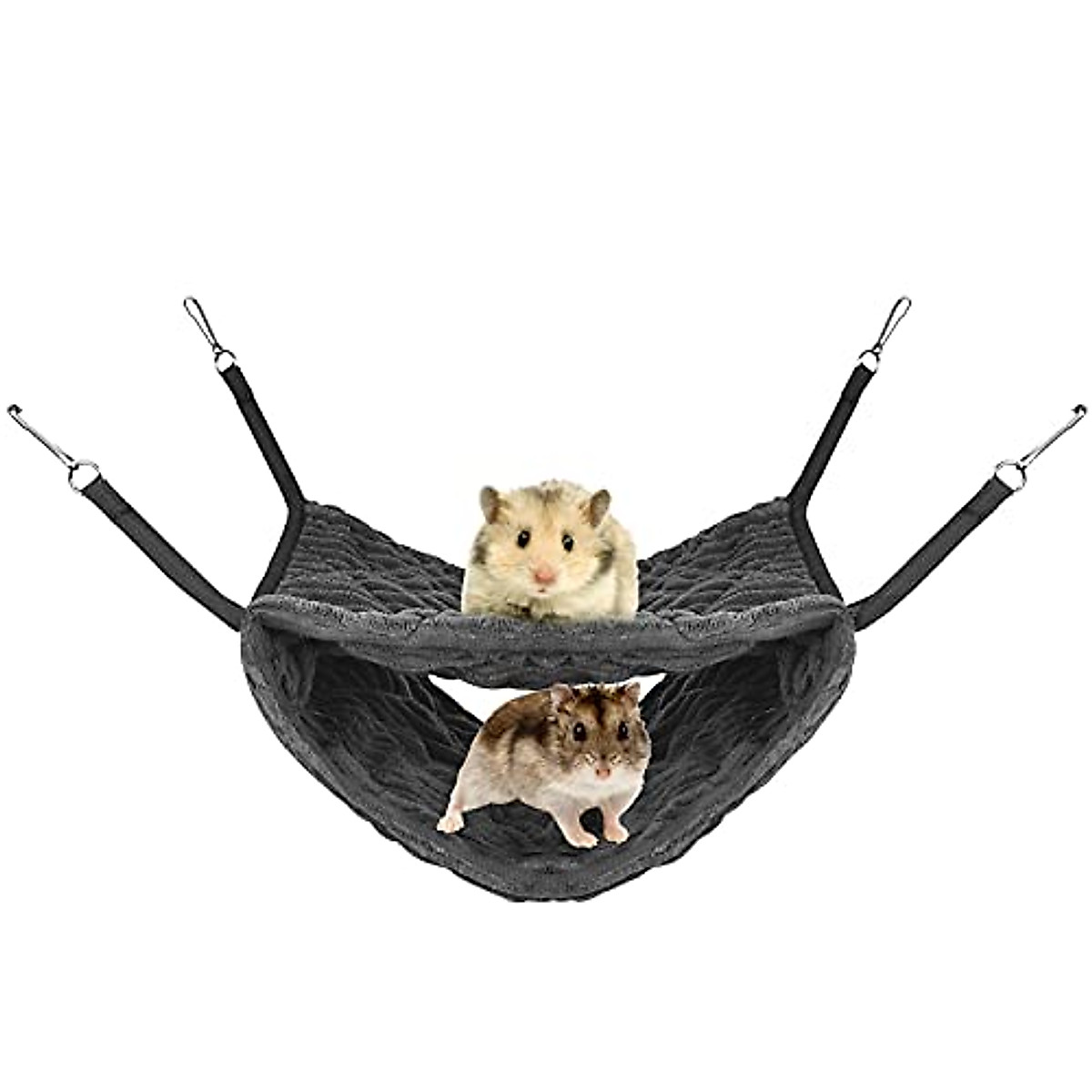 Petmolico Double Bunkbed Rat Hammock, Small Animal Hideaway Sleeping Swing Cage Accessories for Guinea Pigs Chinchilla, Fits 2 Ferrets or 5 More Rats, Gray