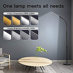 NXONE Led Floor Lamp,Modern Reading Adjustable Standing Height 4 Colors and Stepless Brightness Work Lamp for Living Room Bedroom Reading£¬Black