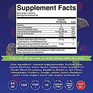 Immunity Gummies 5-in-1 by MaryRuth's (Raspberry Lemonade) | Powerful Blend of Zinc, Elderberry, Vitamin C, Vitamin D, and Echinacea for Kids & Adults | Vegan, Non-GMO, Gluten Free | 90ct