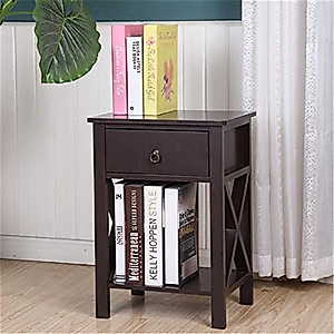 Brown Home Office Bedside Table，Nightstand, Side Table, End Table Storage Shelf Modern Bedside End Tables, Night Stands with Drawer and Storage Shelf for Bedroom Living Room Furniture 40 x 30 x 55cm