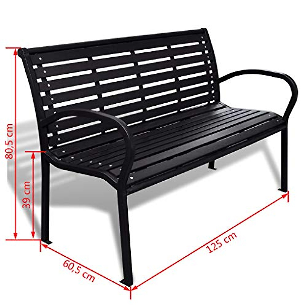 EstaHome Garden Bench | Outdoor 3-Seater Patio Bench | Metal Park Bench | Yard Seating Bench for Deck, Patio, Garden, Backyard, Balcony | Black WPC with Steel Frame 49" x 24" x 32"