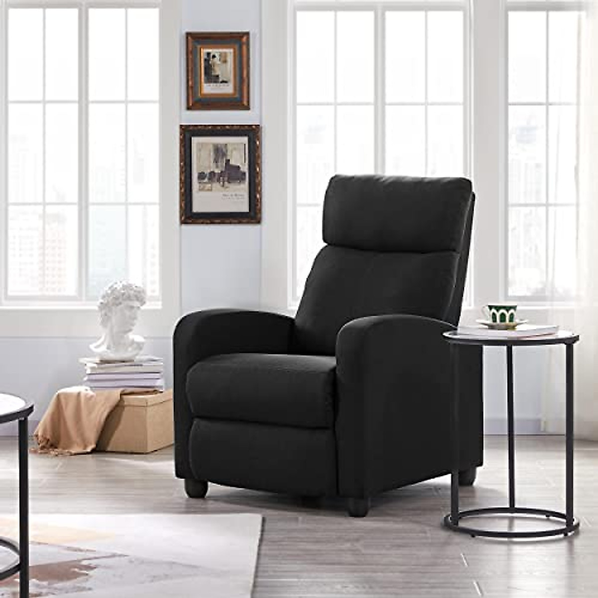 Yaheetech 2-Seat Fabric Pushback Recliner Chair with Thick Seat Cushion and Backrest Reclining Chair for Living Room Home Theater Matte Black