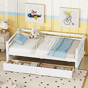 Bellemave Daybed with Two Storage Drawers Wood Day Bed, Sofa Bed Frame with Storage Drawers Daybed Couch with Storage Bed for Living Room Bedroom （White）…