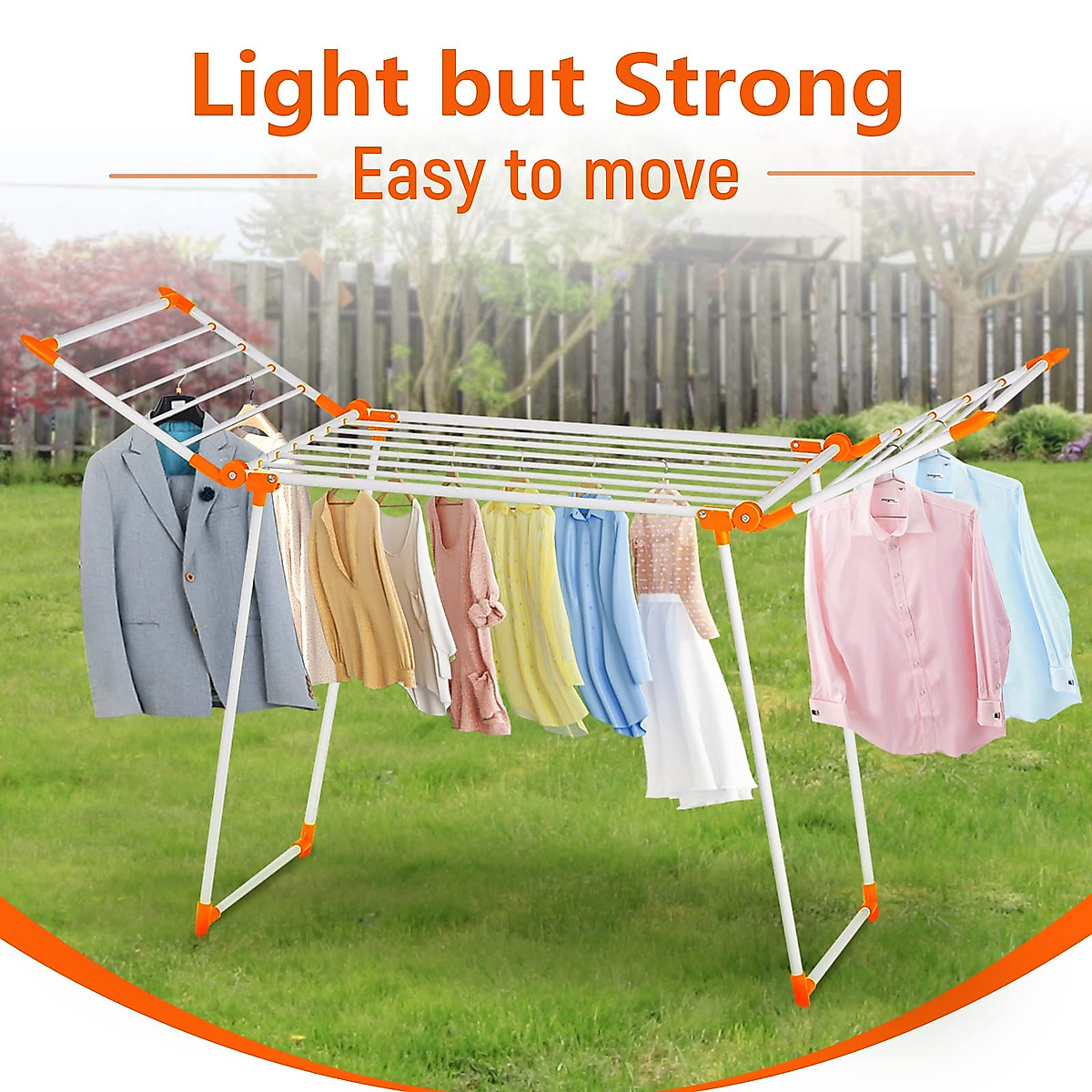 YUBELLES Clothes Drying Rack, Gullwing Laundry Rack, Collapsible, Space-Saving Laundry Rack, with Bonus Sock Clips, for Clothes, Towels, Linens, Indoor/Outdoor, Orange