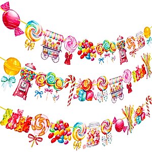 Candyland Lollipop Party Banners 3Pcs Candyland Party Decorations Candy Themed Birthday Party Banner Decorations for Candyland Baby Shower Supplies