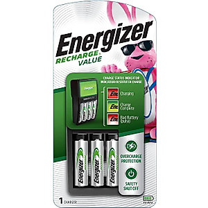 Energizer Rechargeable AAA Batteries and Rechargeable AA and AAA Battery Charger with 4 AA NiMH Rechargeable Batteries Kit, 12 Count
