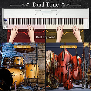 Costzon 88-Key Weighted Piano Keyboard Full Size, Portable Midi Keyboard Hammer Action Duet Mode with Sustain Pedal, Built-in Speaker, Headphone and Power Supply for Beginner/Adults (White)