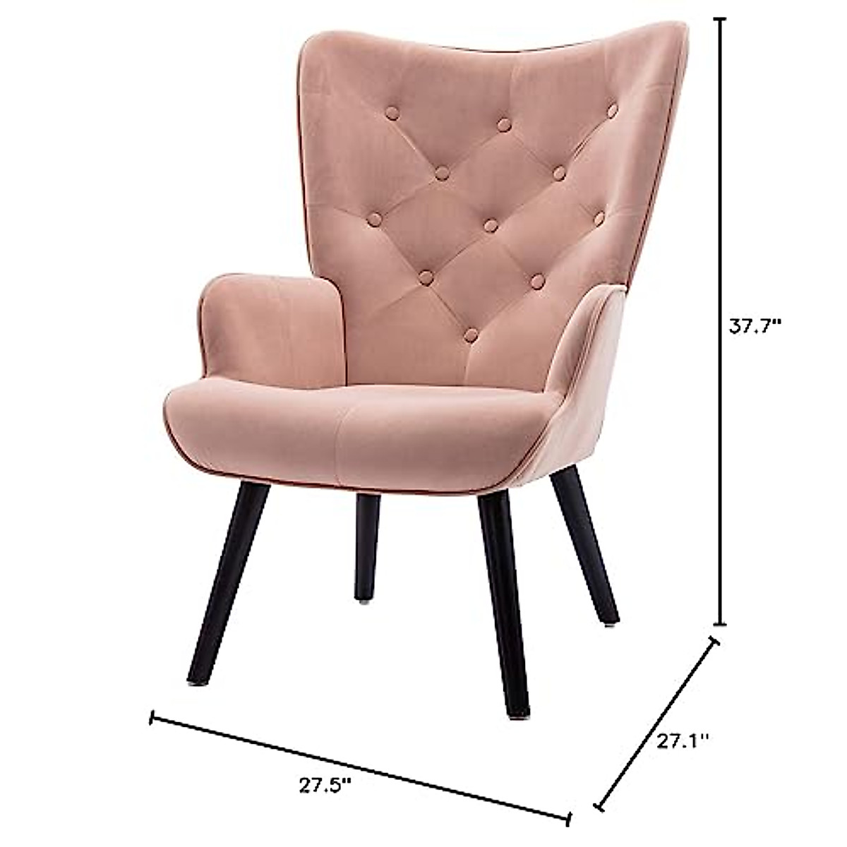 Dolonm Velvet Accent Chair Modern Tufted Button Wingback Vanity Chair with Arms Upholstered Tall Back Desk Chair with Solid Wood Legs for Living Room Bedroom Waiting Room(Dusty Pink)