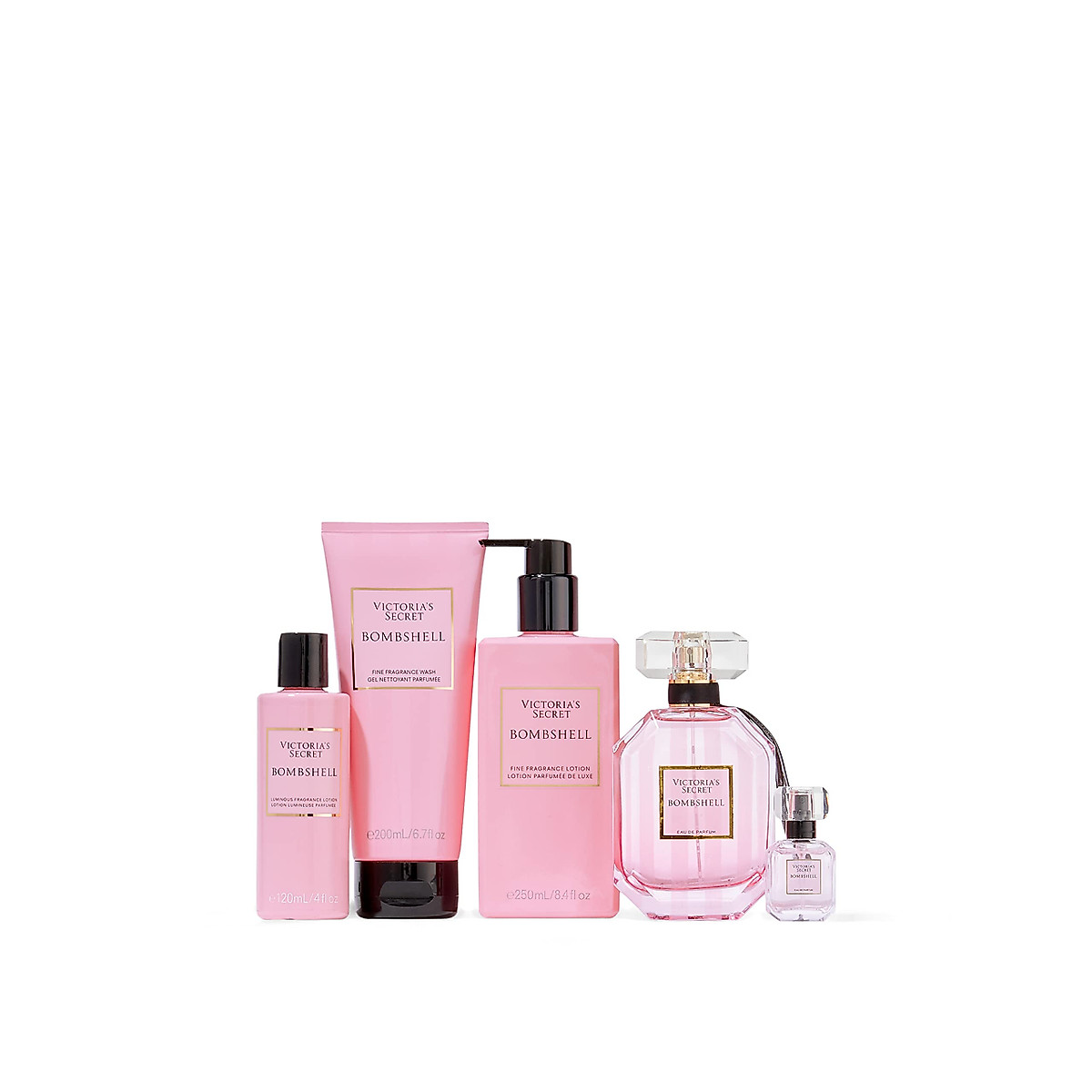 Victoria's Secret Bombshell Eau de Parfum 5 Piece Gift Set: 3.4 oz. Mini Eau de Parfum, Body Wash, Body Lotion, & Luminous Body Lotion