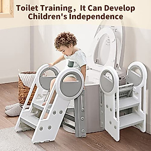 Sephyroth Kid Step Stools for Bathroom Sink,Adjustable 3 Step Stools with Handles to 2 Step Stool for Kids Toilet Potty Training,Kitchen Counter Plastic Toddler Step Stool Helper(White)