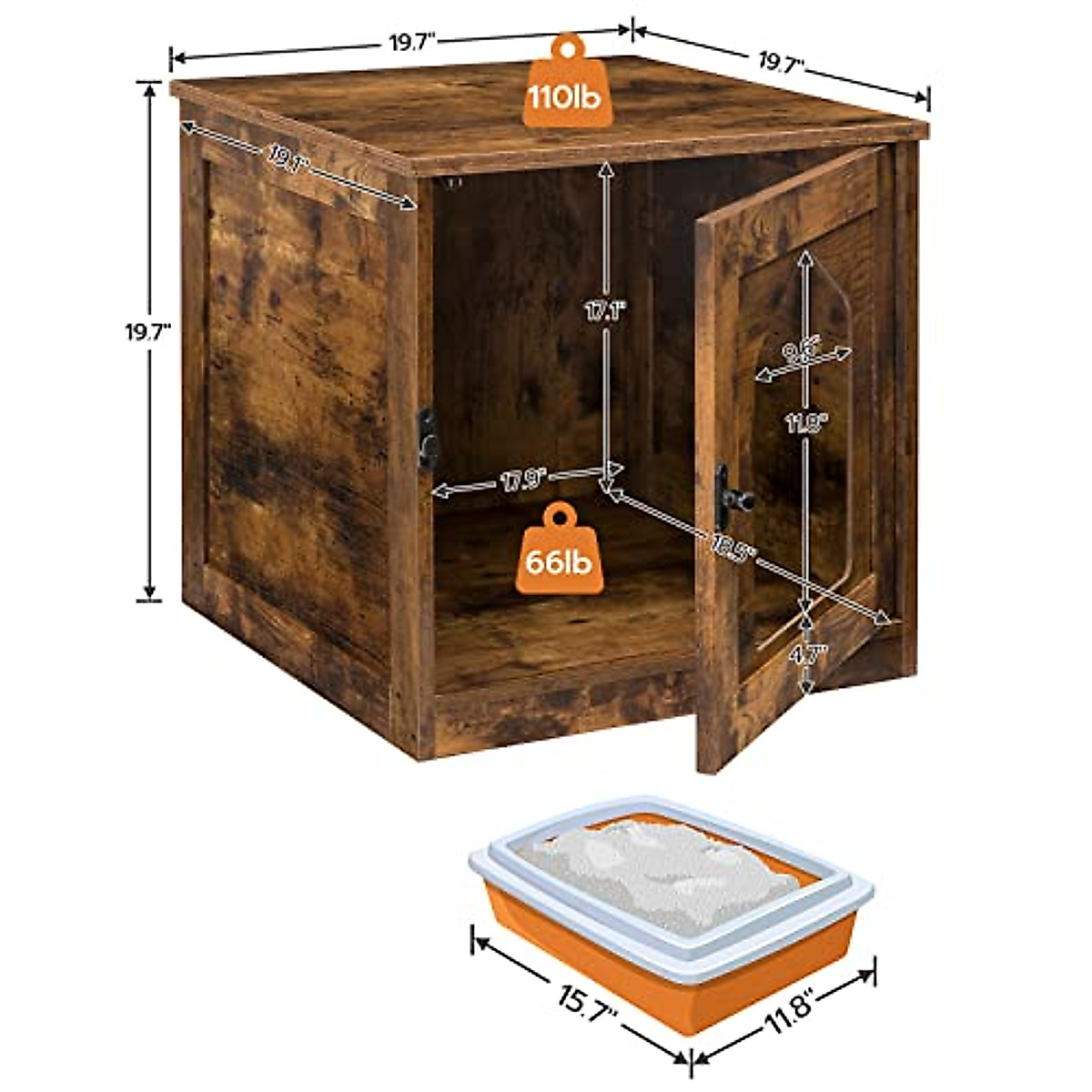HOOBRO Cat Litter Box Enclosure, Hidden Litter Box Furniture, Enclosed Cat House Side Table, Cat Washroom with Door, Enlarged Cat Litter Cabinet for Fat Orange Cat, Nightstand, Rustic Brown BF01MW01