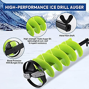 Goture Ice Drill Auger, 7" Diameter Nylon Ice Auger, 41" Length Ice Auger Bit,Auger Drill with 19.6" Extension Rod,Auger Bit with Ice Spoon,Handbag for Ice Fishing