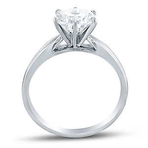 Size 6 - Solid 14k White Gold Classic Traditional Round Brilliant Cut Solitaire CZ Cubic Zirconia Engagement Ring 1.0ct.