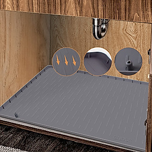 CNDSE Under Sink Mats for Kitchen Waterproof，Under Kitchen Sink Mat with Drain Holes，Thickened Non-slip Silicone Under Sink Mat ，Under Sink Liner for Kitchen and Bathroom Sink Cabinets 34''x22'', Grey