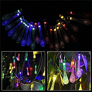 KORADA Solar Strings Lights, 20 Feet 30 LED Water Drop Solar Fairy Lights, Waterproof Lights for Garden, Patio, Yard, Home, Parties- Multi Color