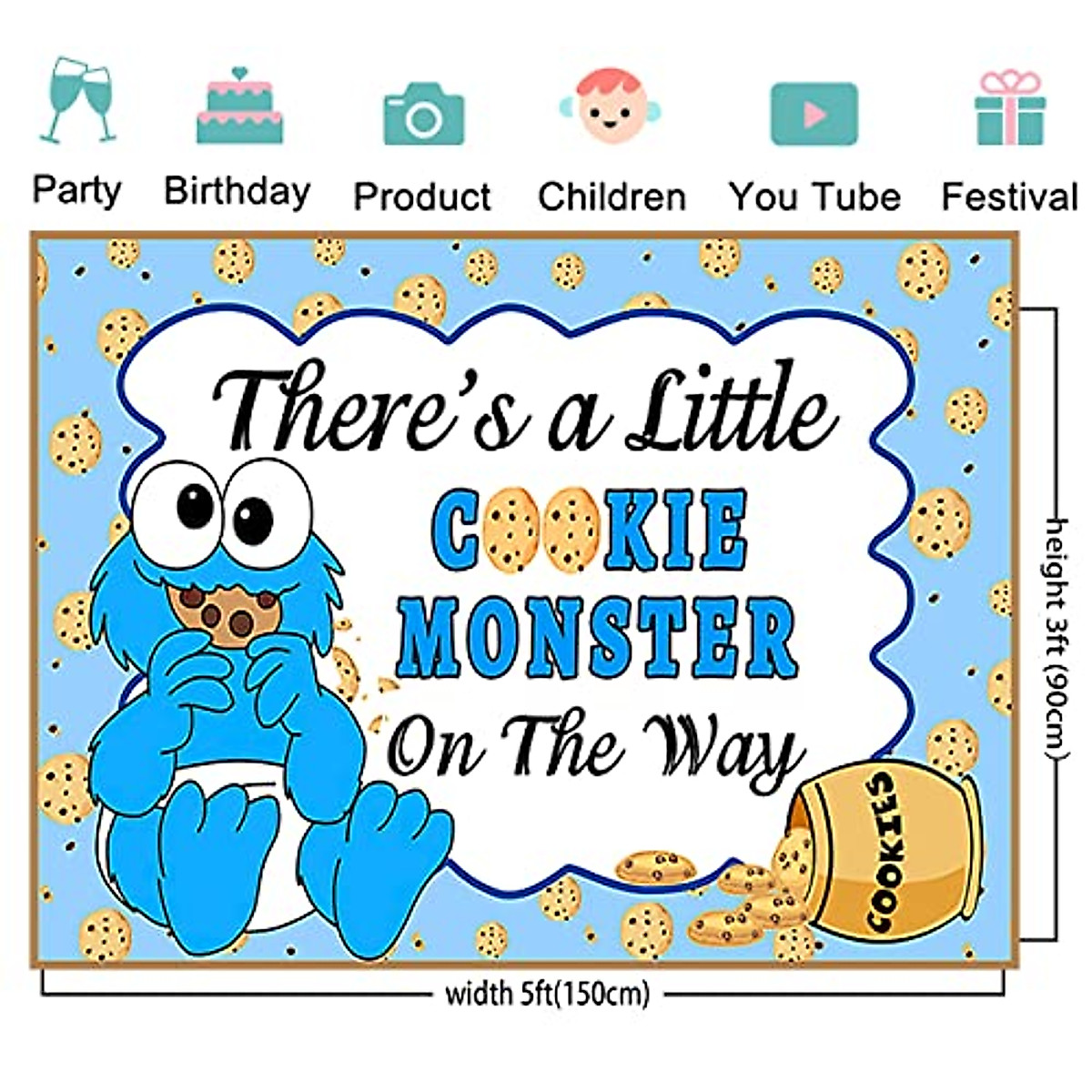 Baby Cookie Monster Backdrop for Gender Reveal Party Supplies 5x3ft There's a Little Cookie on The Way Banner for Street Baby Shower Party Decorations