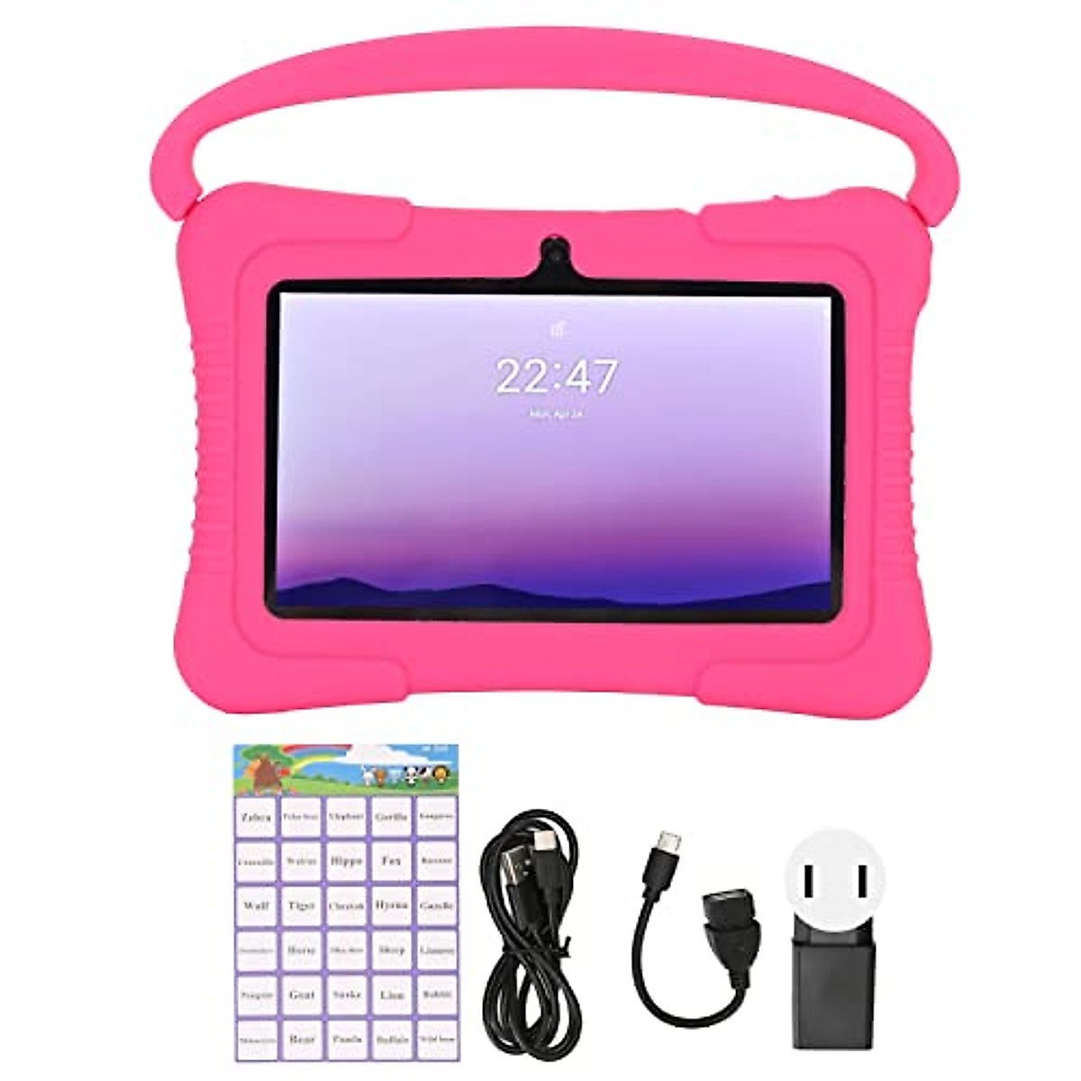 Airshi Kids Tablet, Support Up to 128GB Memory Card Children Tablet 7in Portable Quad Core Dual Camera for Home (US Plug)
