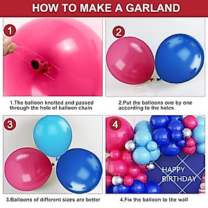 Blue Balloon Arch Kit, Blue Hot Pink Balloons Birthday Party, 5 10 18 Inch Rose Red Birthday Balloon Garland Kit DIY Backdrop, suitable for Baby Shower, Wedding, Anniversary, Party Decoration