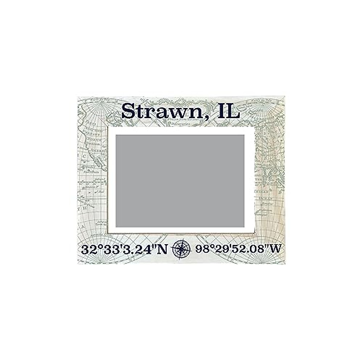 R and R Imports Strawn Illinois Souvenir Wooden Photo Frame Compass Coordinates Design Matted to 4 x 6