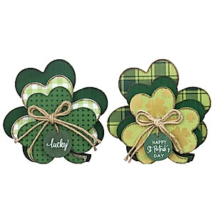 St Patricks Day Decorations, NEEDOMO 2 PCS Shamrock Ornaments St Patricks Day Decor for the Home, 3-Layered Irish Block Indoor Table Decor,"HAPPY St Patrick's DAY""LUCKY" Sign Tiered Tray Decor