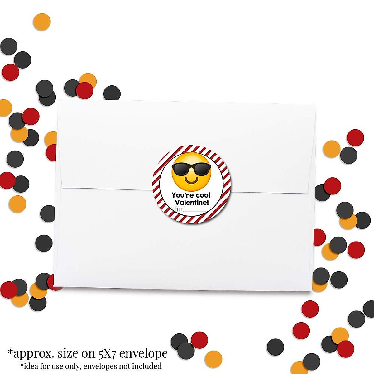 Cool Emoji with Sunglasses Valentine Party Favor Sticker Labels, 40 2" Party Circle Stickers by AmandaCreation, Great for Classroom Valentines, Envelope Seals, Gifts & Treats