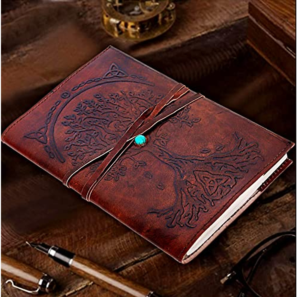 Ruzioon Leather Journal Writing Notebook - Antique Handmade Leather Bound Daily Notepad For Men And Women Diary Large 9 X 6 Inches, Gift For Art Sketchbook, Travel Diary And Notebooks To Write In Art