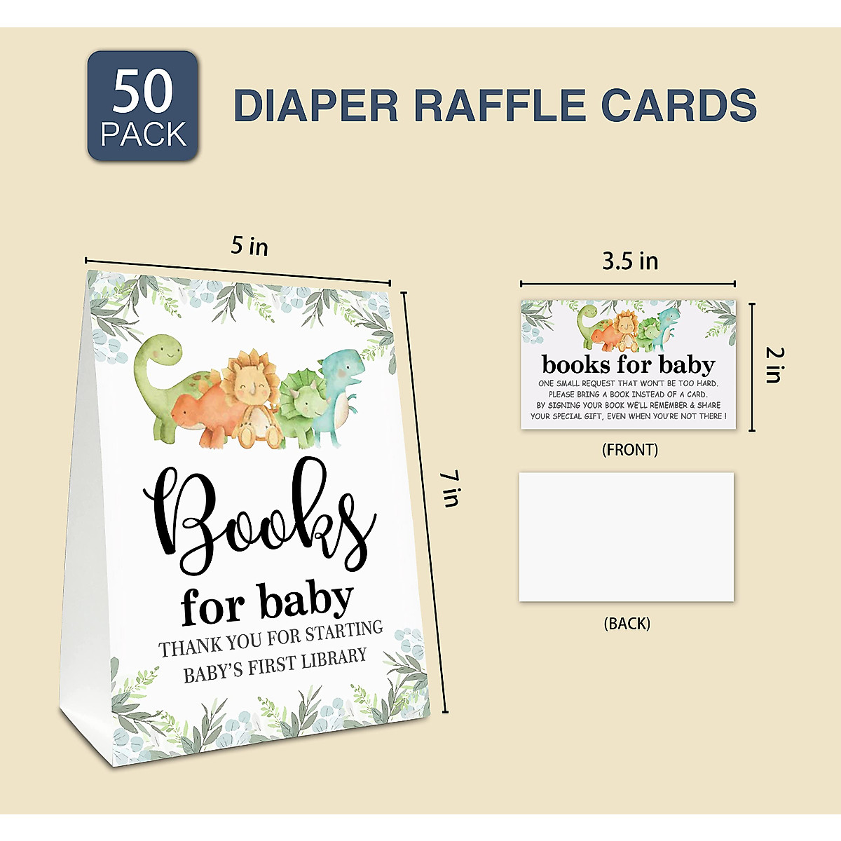 Yuansail Book Request For Baby Shower, Dinosaur Theme safari jungle animal baby cards books for, Party Favors For Baby Showers Game Cards, 1 Sign & 50 Cards Per Pack – (bb016-book)