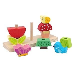 Xylolin Wooden Garden Stacker, Toddler Stacking Toys Garden Blocks, Sorting and Stacking Blocks for Toddlers 1-3, Preschool Early Learning and Educational Toys for Kids