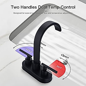 DIKUROOMS Bathroom Faucet 2 Handle 4 Inch Centerset Lavatory Vanity Sink Faucet with Overflow Pop-Up Drain and cUPC Water Supply Lines, Square Shaped 360 Degree Swivel Waterfall Spout, Matte Black