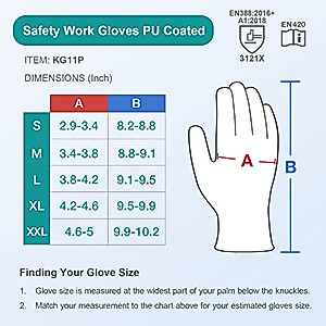 KAYGO Safety Work Gloves PU Coated-12 Pairs, KG11PB, Seamless Knit Glove with Polyurethane Coated Smooth Grip on Palm & Fingers, for Men and Women, Ideal for General Duty Work (Medium, Black)