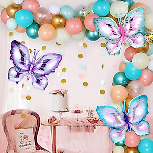 Butterfly Birthday Decorations, 6Pcs 40Inch Large Beautiful Butterfly Foil Mylar Balloons Butterfly Themed Birthday Party Decors for Girls, Baby Shower Decorations (Pink/Blue/Purple)