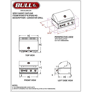 Bull Outdoor Products 87048 Lonestar Select Liquid Propane Drop-In Grill Head