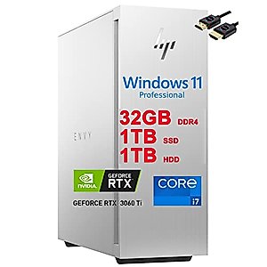 HP Envy Gaming Desktop Computer | 12th Gen Intel 12-Core i7-12700 Processor | 32GB DDR4 1TB SSD + 1TB HDD | GeForce RTX 3060 Ti 8GB Graphic | DisplayPort USB-C Thunderbolt Win11Pro + HDMI Cable