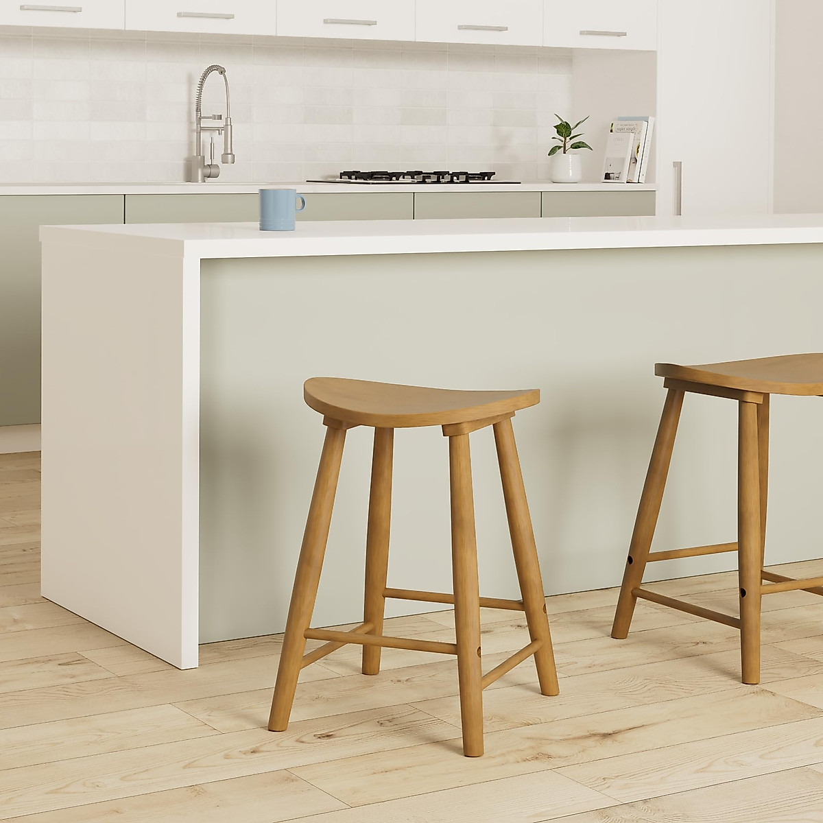 Maven Lane Kitchen Bar Stool, Modern Farmhouse Wood Counter Barstool, Kitchen Island Counterstool, Counter Height Bar Stools for Kitchen, Wide Seat Backless Bar Stools, Luna 26 Inch, Rustic Natural